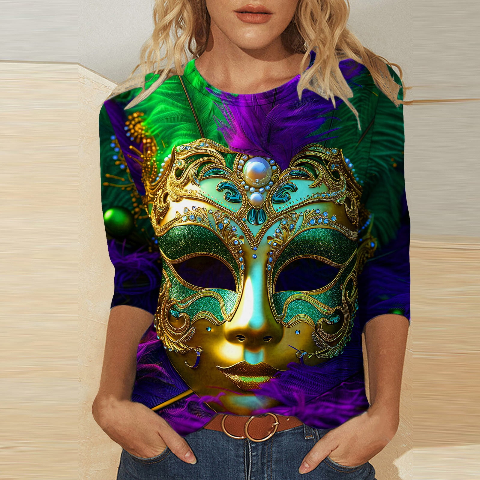 Sequin Mardi Gras Shirts for Women,Womens 3/4 Sleeve Crewneck Tops and ...