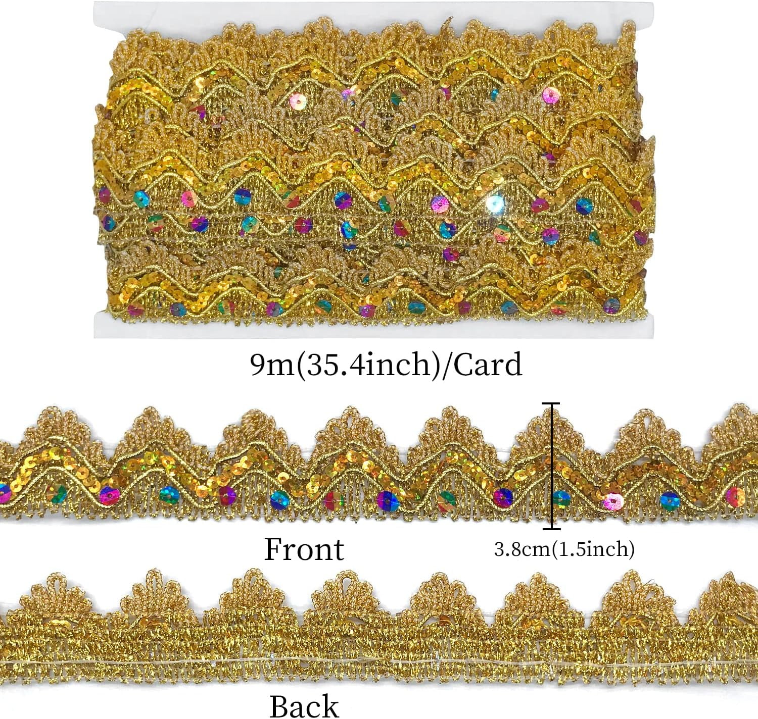 Sequin Metallic Braid 1.5" x 9.84Yards Embroidery Triangle Edging ...