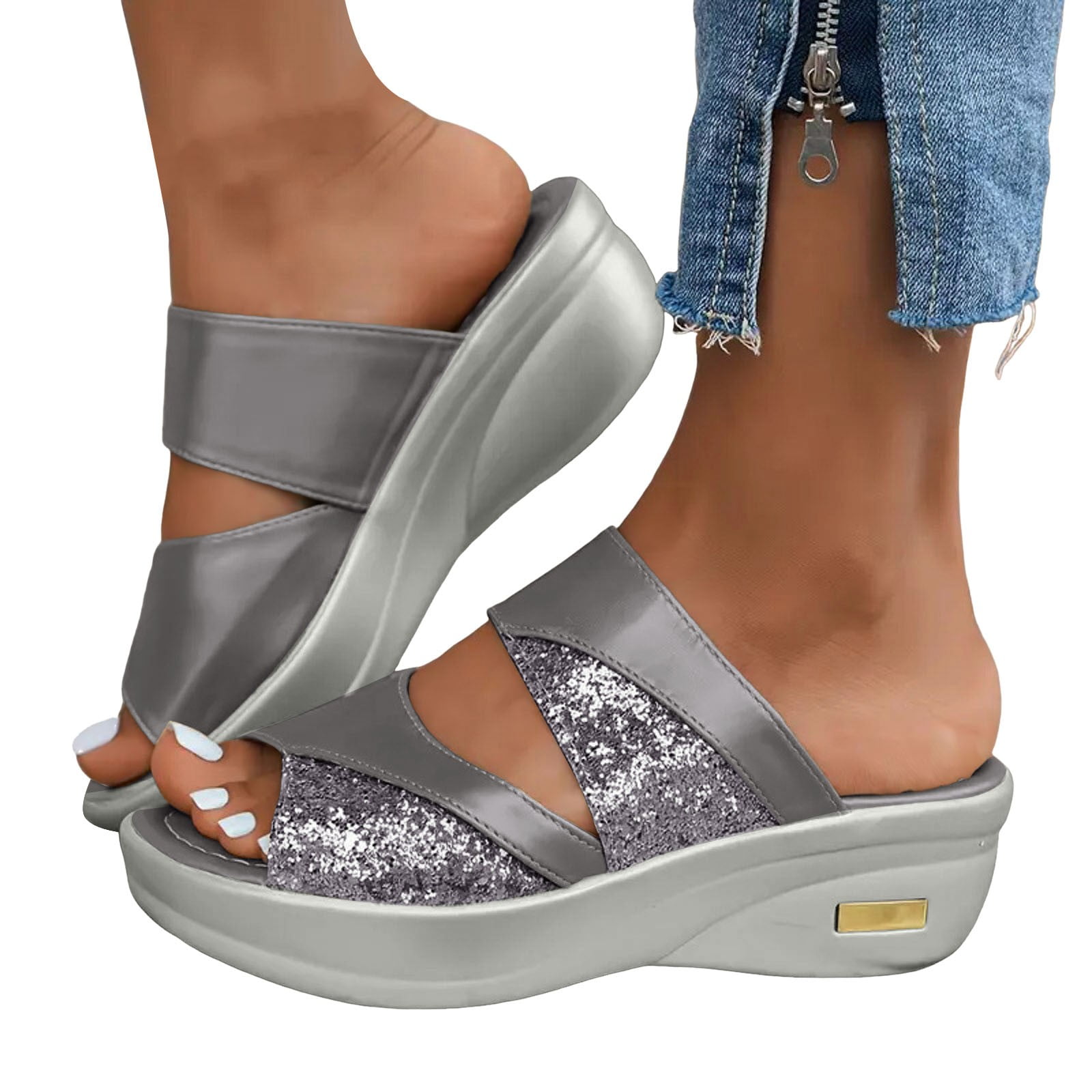 Sequin Orthopedic Wedge Sandals for Women with Arch Support Comfortable ...