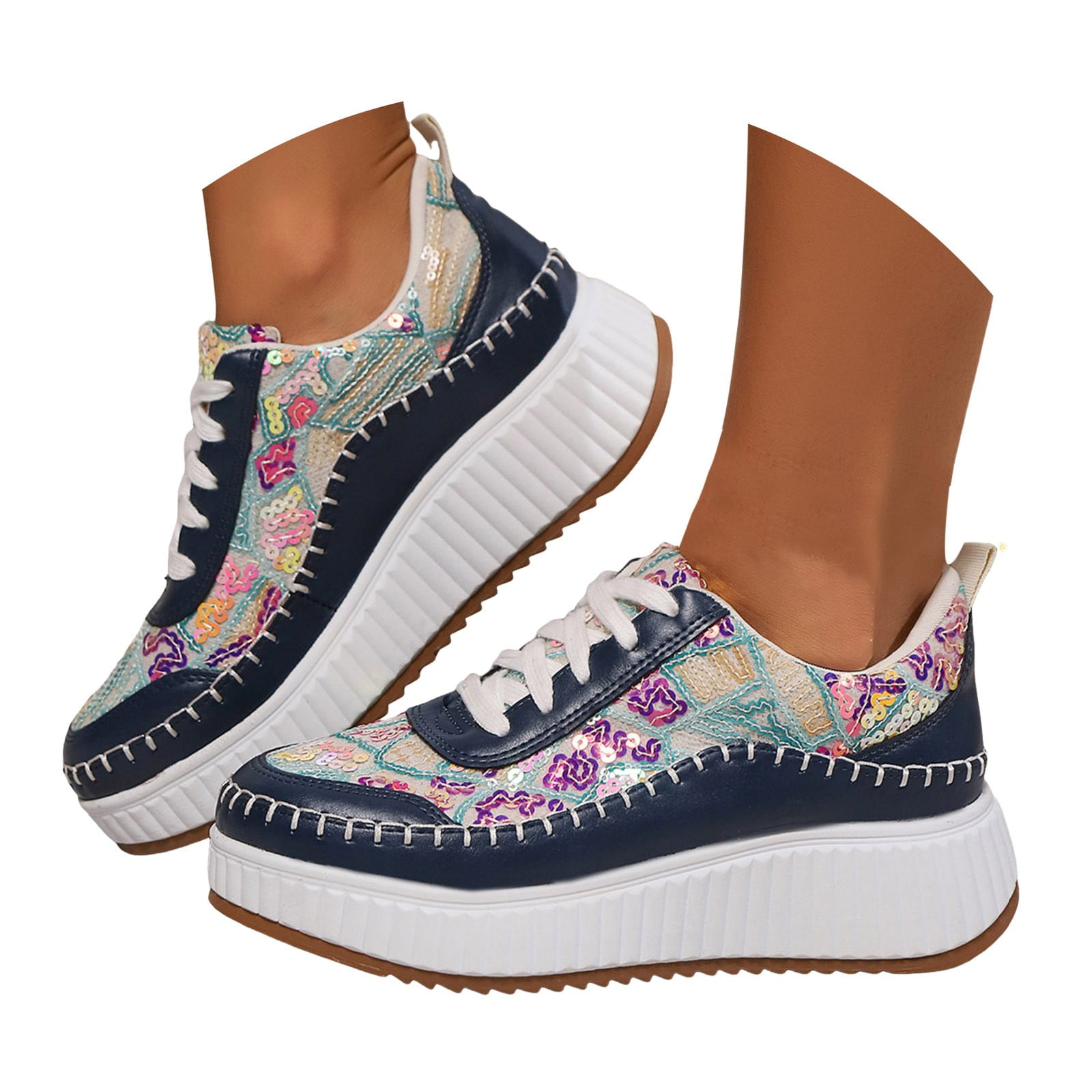 Sequin Platform Fashion Sneakers for Women Black White Retro Casual ...