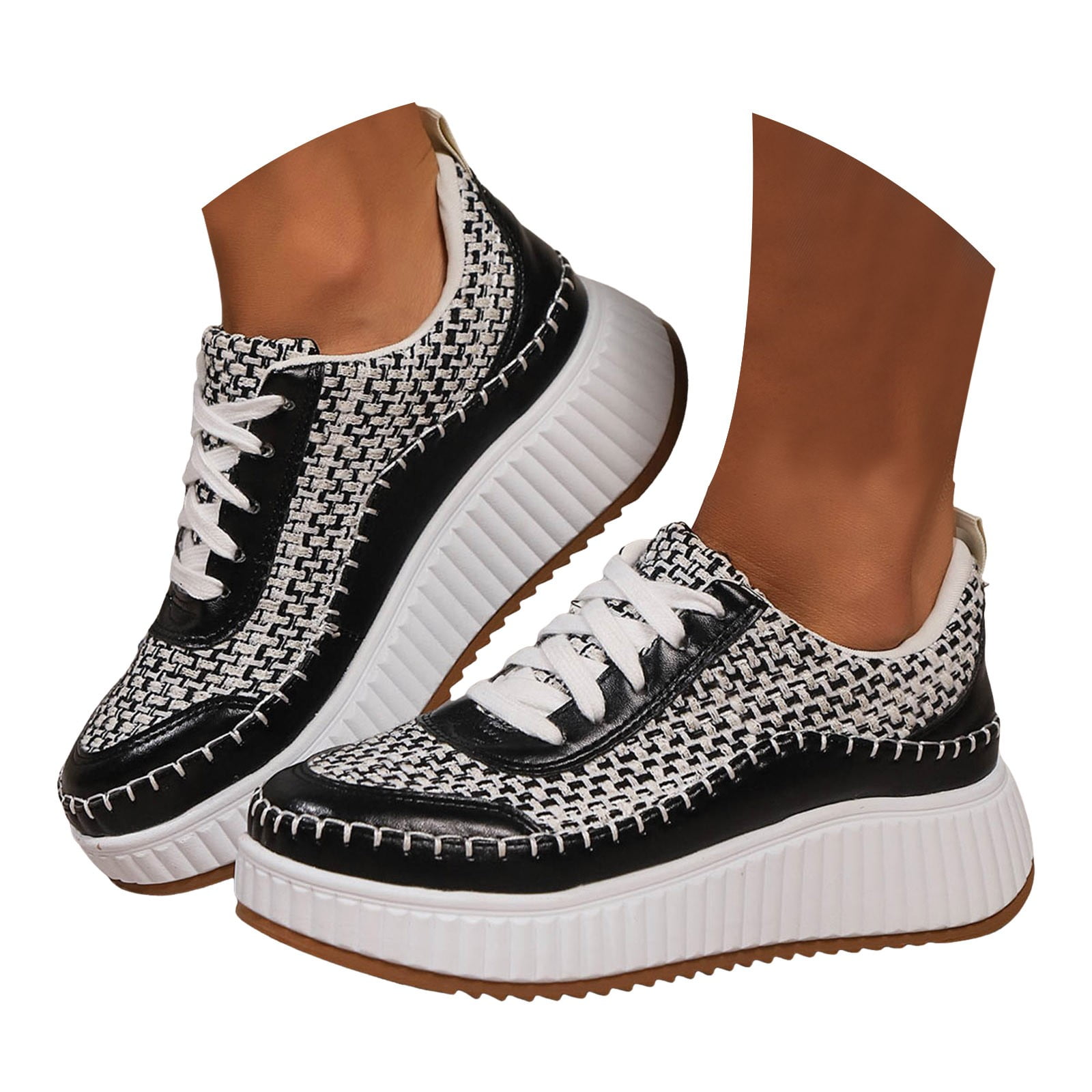 Sequin Platform Fashion Sneakers for Women Black White Retro Casual ...