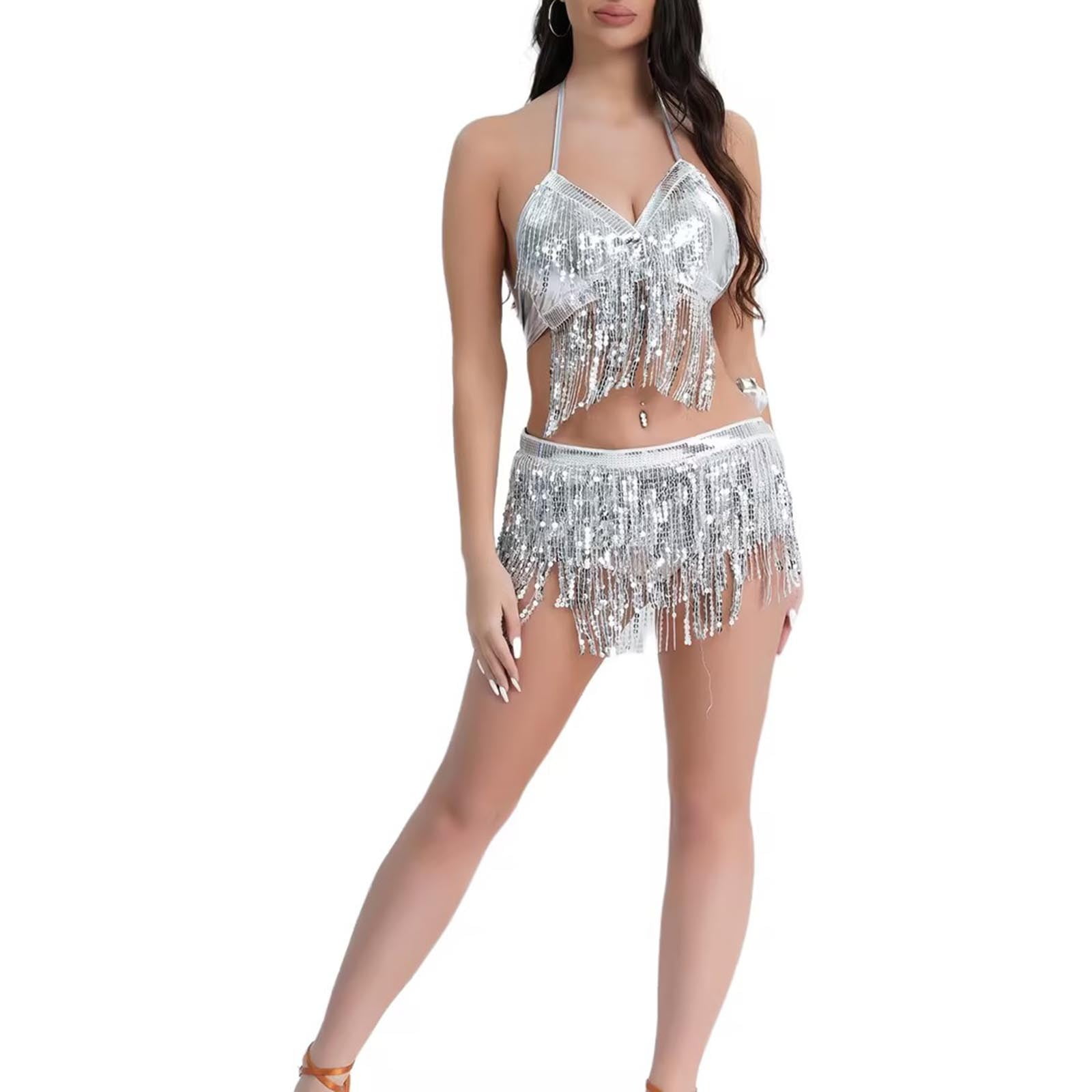 Sequin Skirt Sparkle Skirt Belly Dance Hip Scarf Mardi Gras Outfits for Women 2025 Trendy Sexy ...