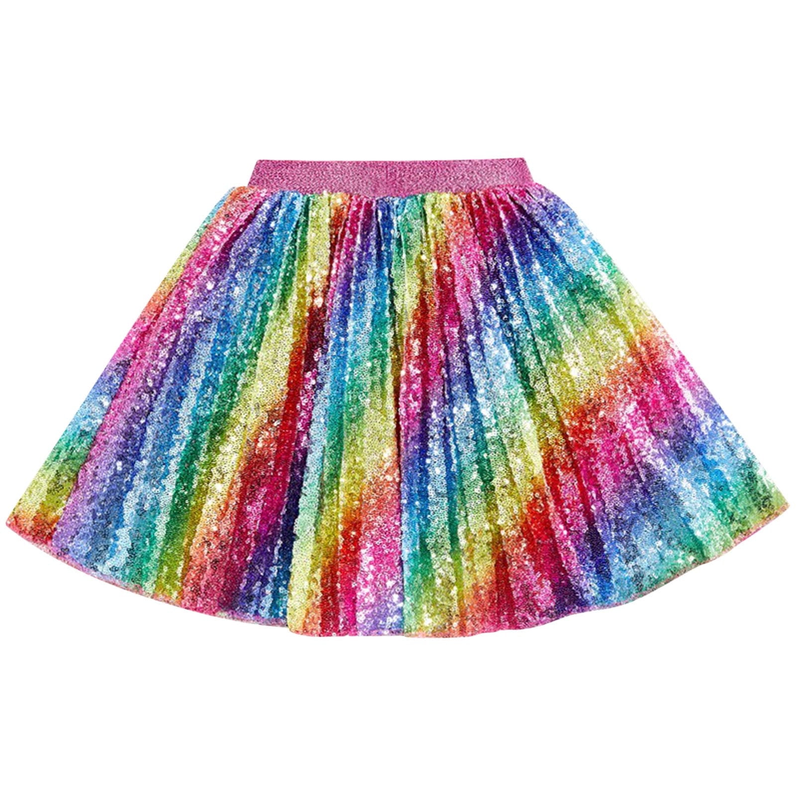 Sequin Skirt for Girls Kids Sweet Glitter Tulle Dance Skirts Elastic ...