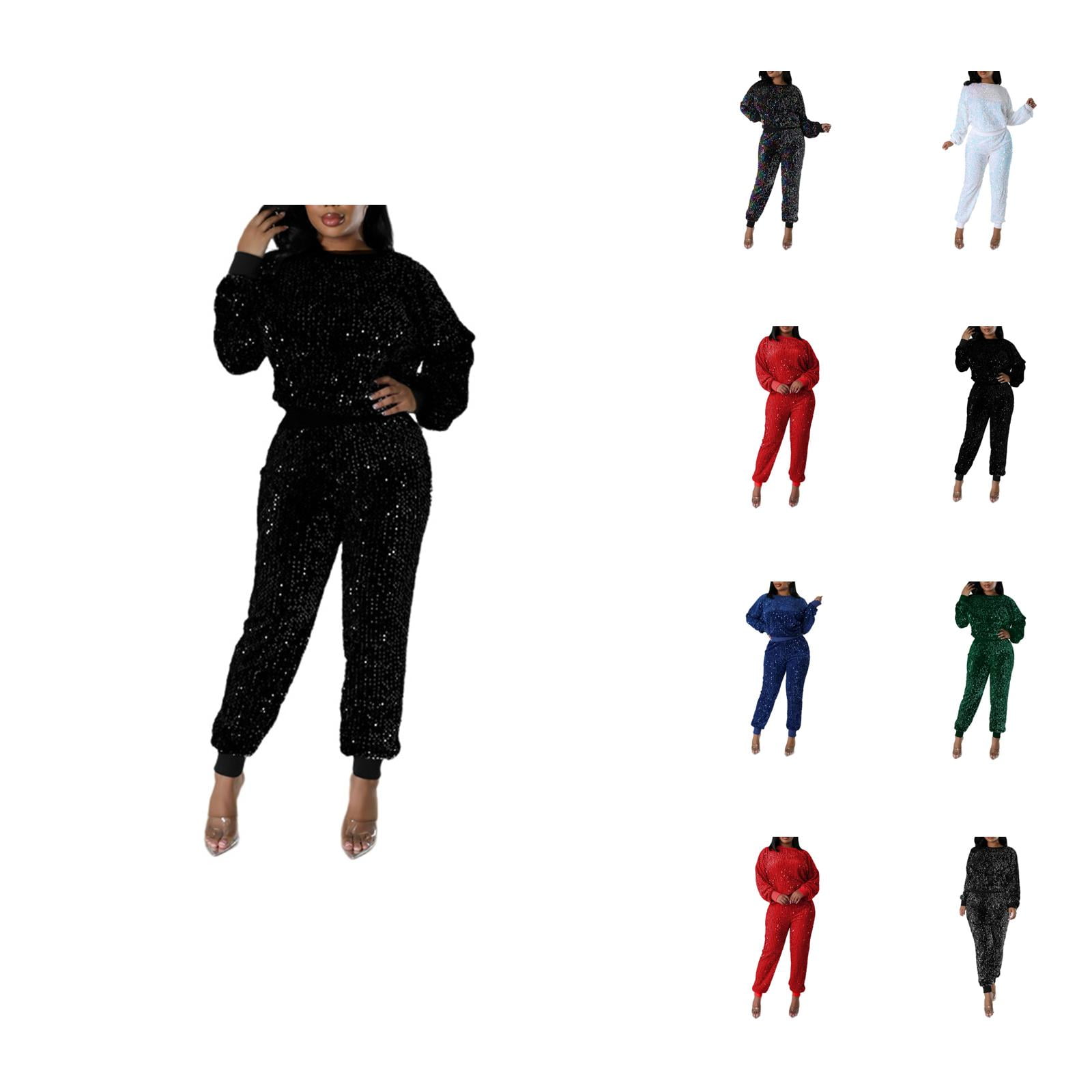 Sequin Track Suits for Women Set Glitter Sparkle Crewneck Sweatshirt ...