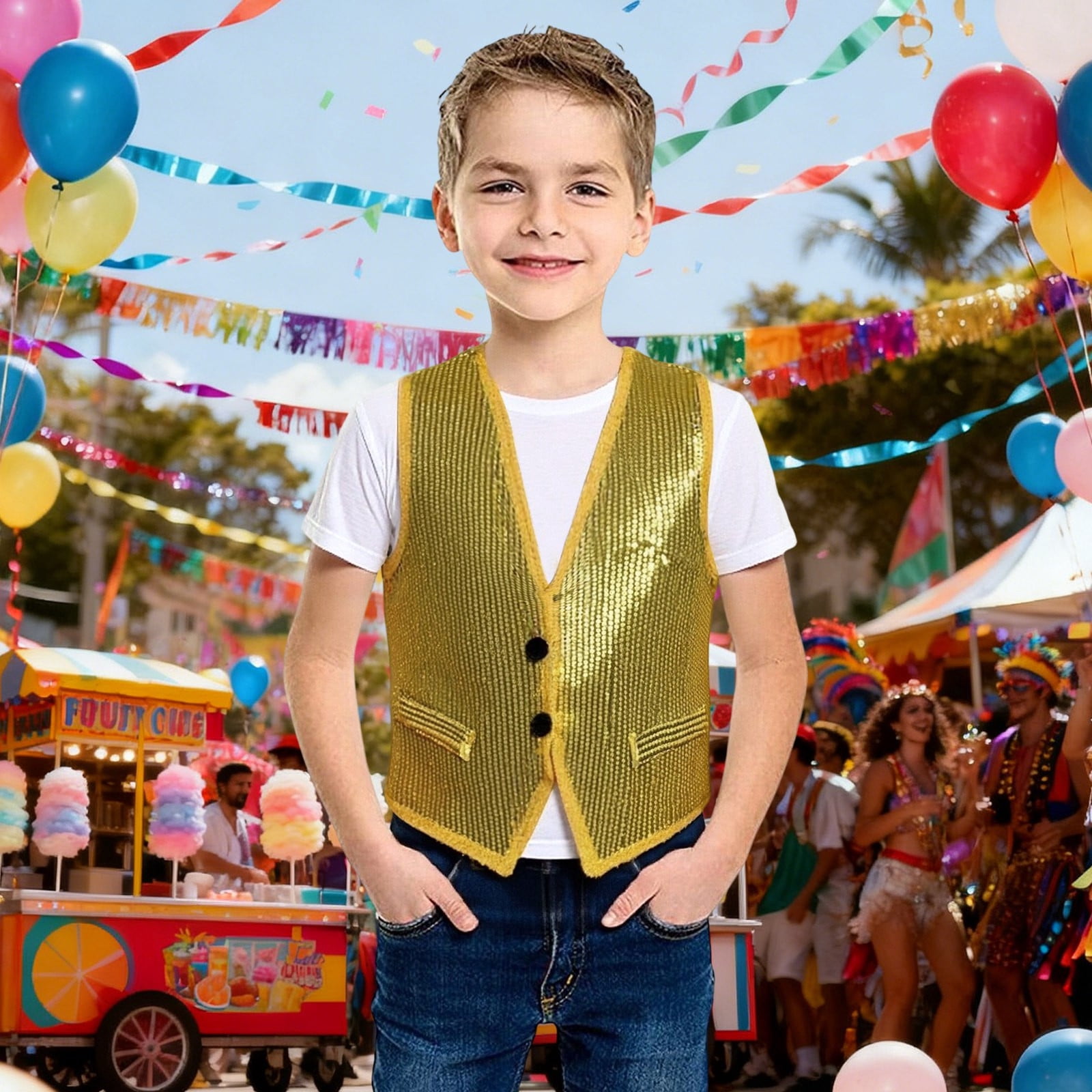 Sequin Vest for Kids V-Neck Gold Vest Boys Girls Singing Group Show ...