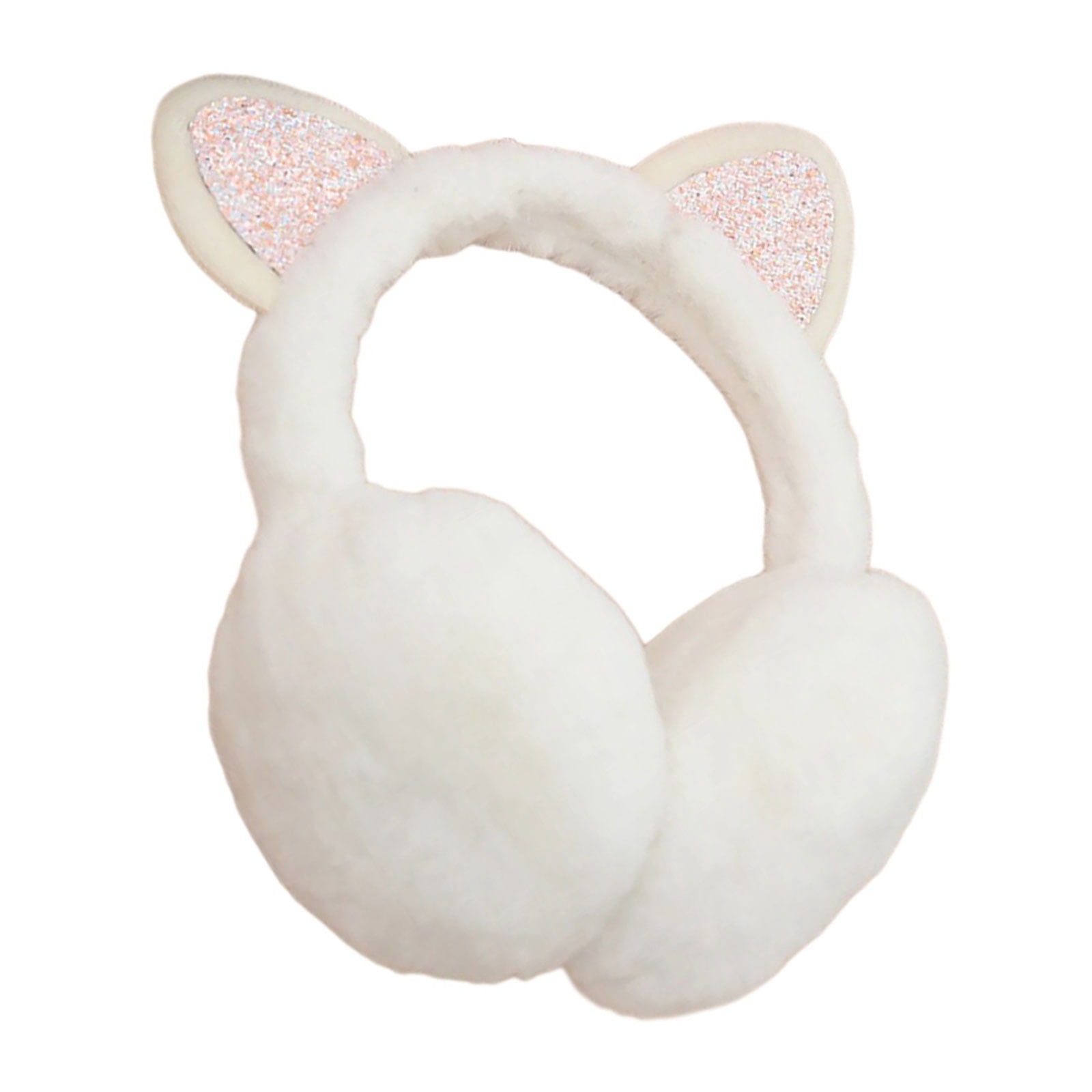 Sequined Cats Ear Plush Ear Muffs for Women Girl Foldable Thermal Ear ...