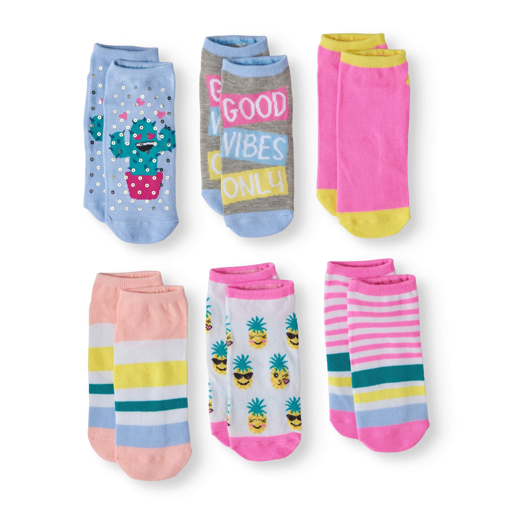 Sequined No Show Socks, 6 Pairs (Little Girls & Big Girls) - Walmart.com
