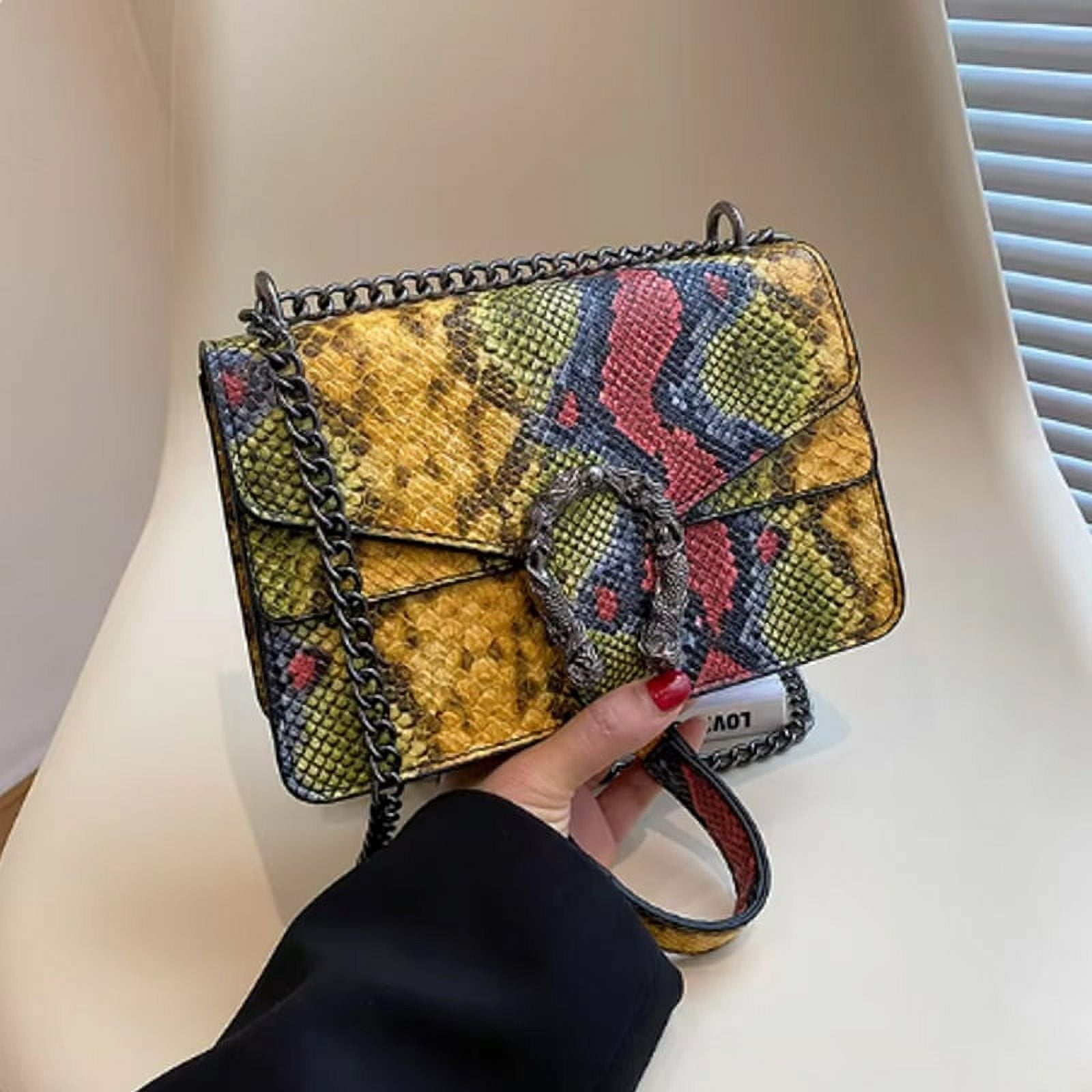 Sequined snakeskin handbag Crocodile Skin Snakehead Bag High Aesthetic ...