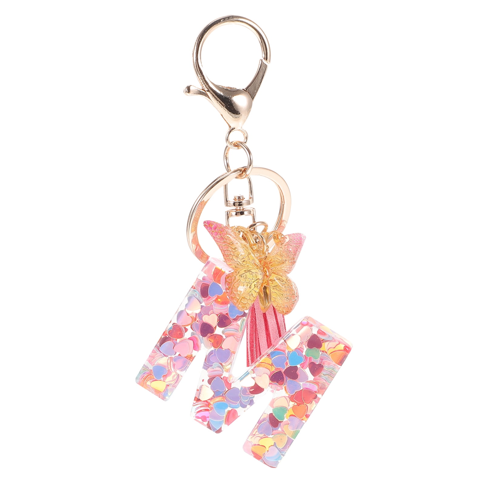 Sequins Alphabet Initial Letter Key Chain Butterflies Key Ring Purse ...