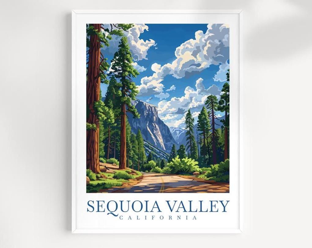 Sequoia California Travel Print Wall Art - Illustrated Giant Sequoia ...