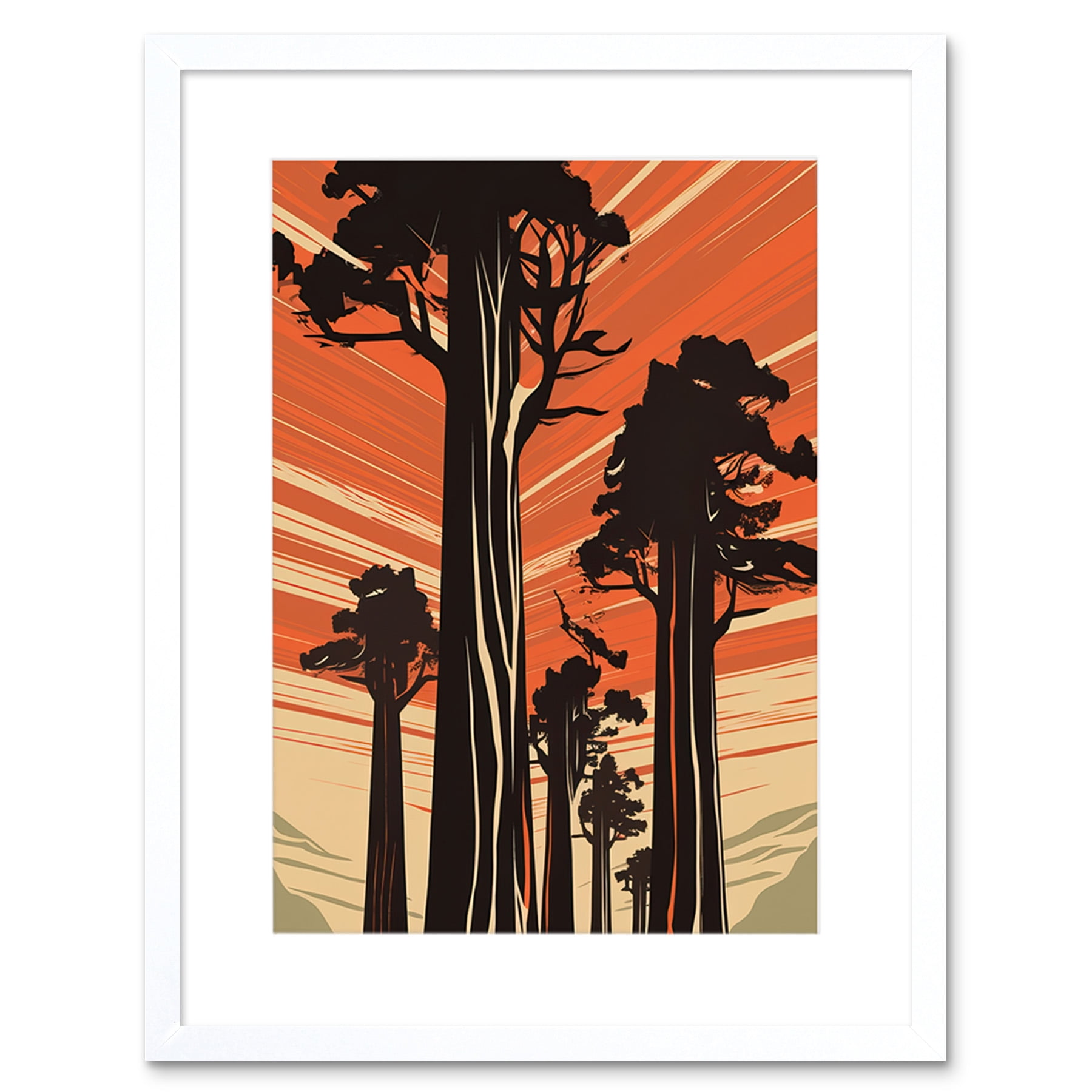 Sequoia National Forest Large Tree Linocut Poster Artwork Framed Wall ...
