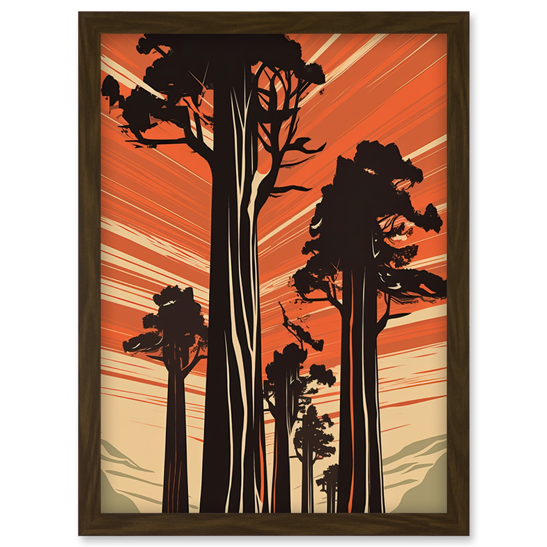 Sequoia National Forest Large Tree Linocut Poster Artwork Framed Wall ...