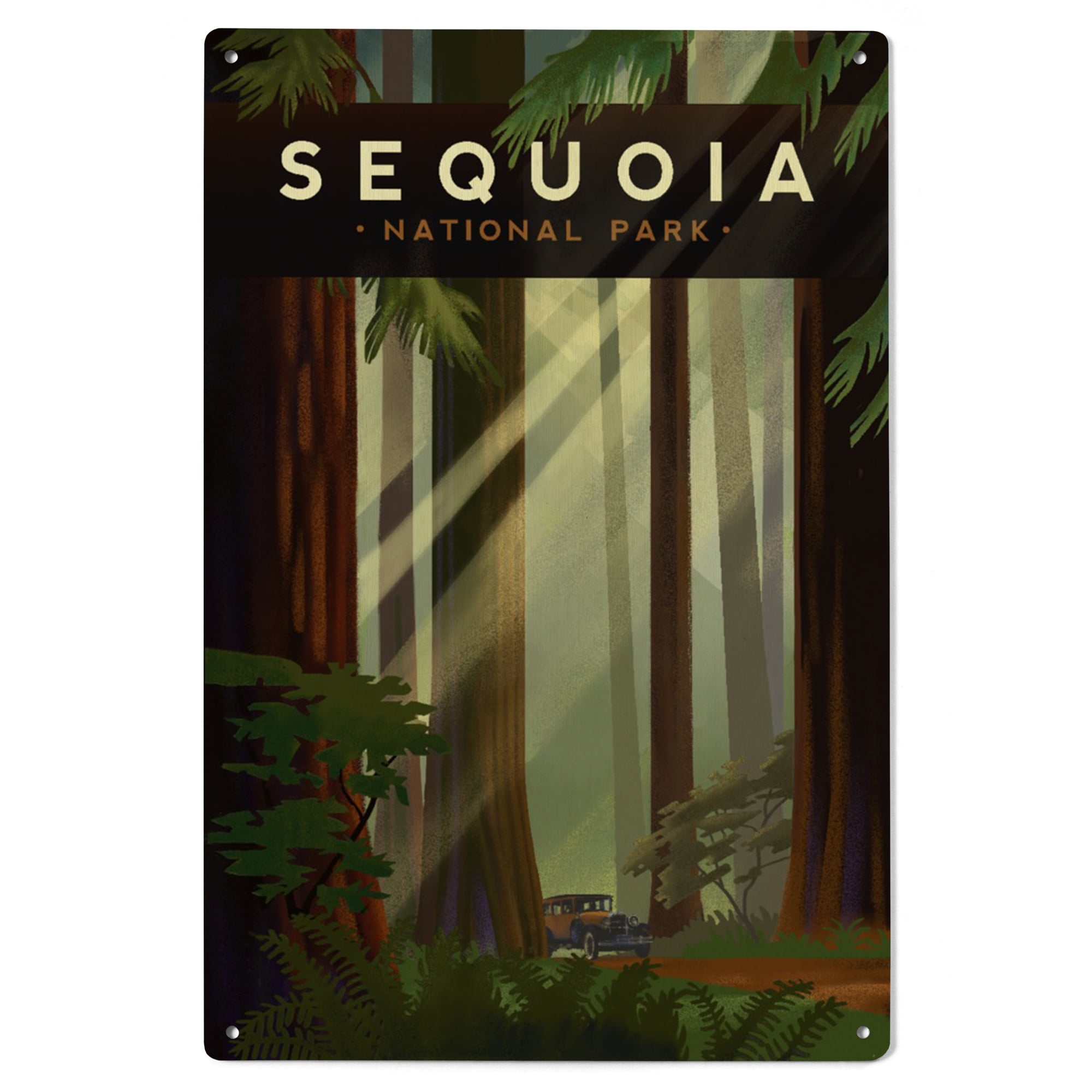 Sequoia National Park, California, Redwood Forest, Geometric Lithograph ...