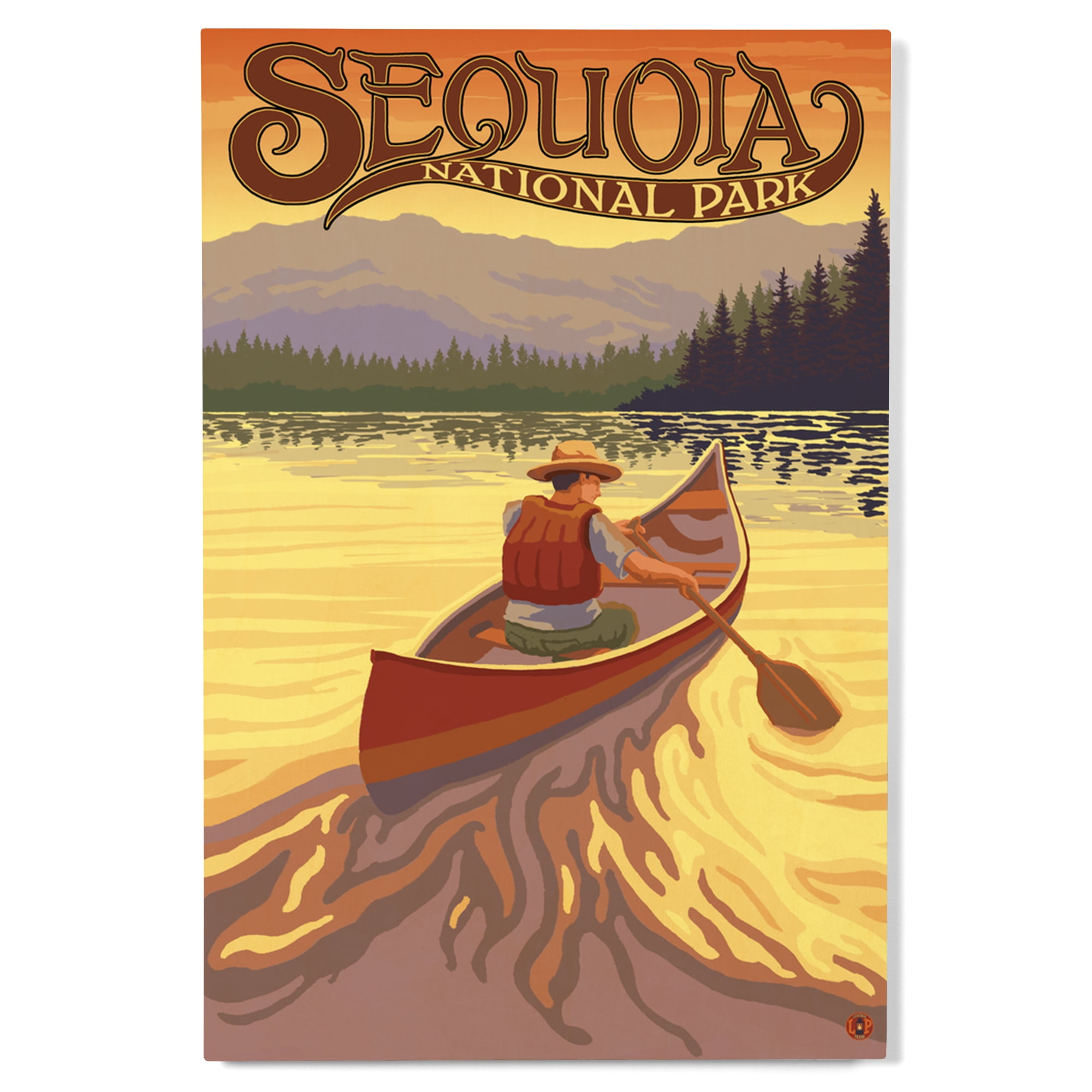 Sequoia National Park, Canoe Scene Birch Wood Wall Sign (12x18 Rustic ...