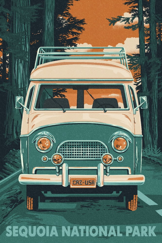 Sequoia National Park, Letterpress, Camper Van (24x36 Giclee Gallery ...