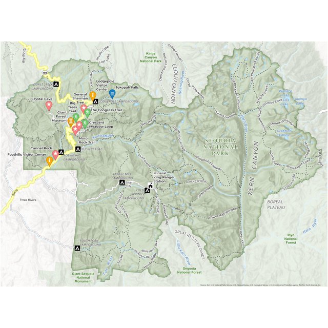 Sequoia National Park Map GLOSSY POSTER PICTURE PHOTO PRINT BANNER ...