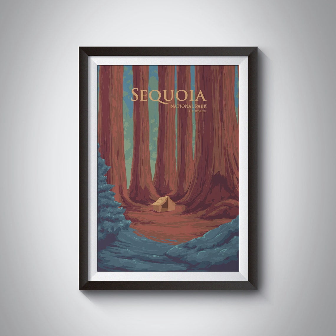 Sequoia National Park Travel Poster, California, Giant Sequoia Tree ...