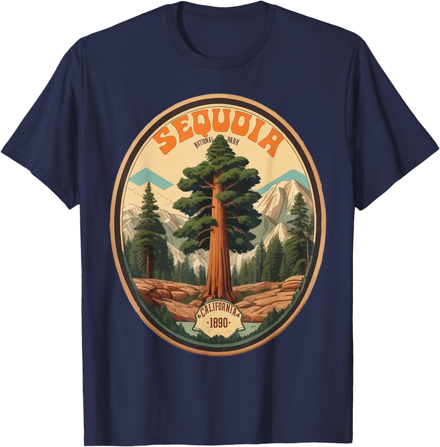Sequoia National Park Tree Illustration Hiking Retro Badge Unisex T ...