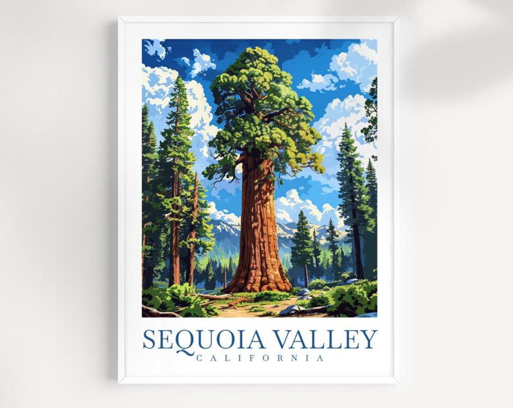 Sequoia Valley California Travel Print Wall Art - Illustrated Sequoia ...