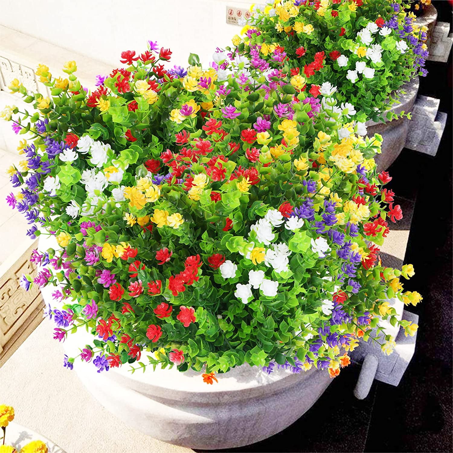 Sequpr 12 Bundle Realistic Indoor Outdoor Artificial Flowers, UV ...