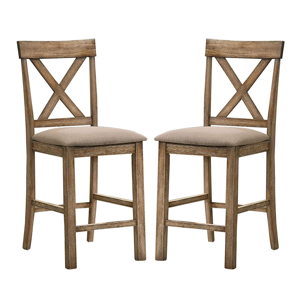 Sera 26 Inch Counter Height Chair Set of 2 Brown Wood Fabric Padded ...