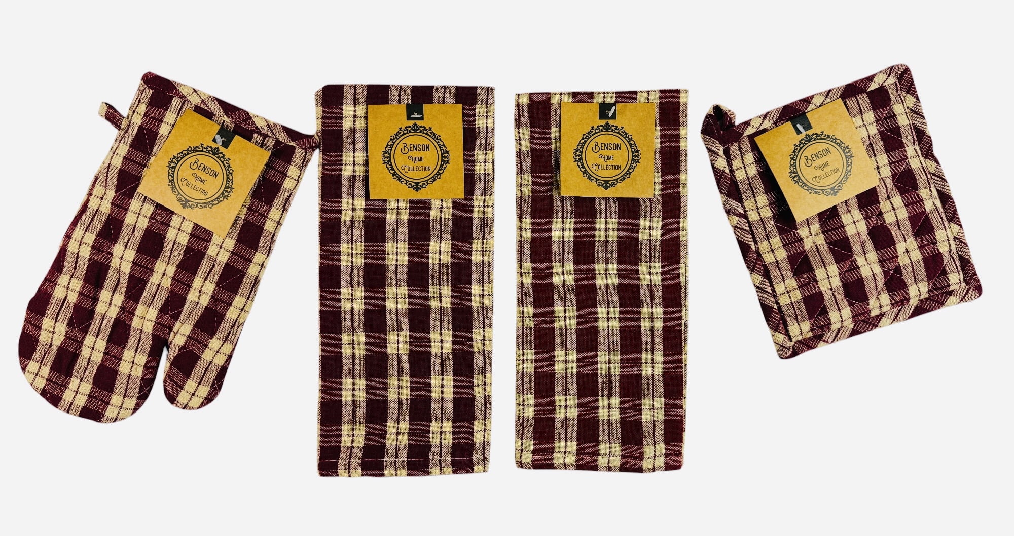 Serafina Home 2-Piece Red and Beige Checkered Kitchen Linen Sets ...