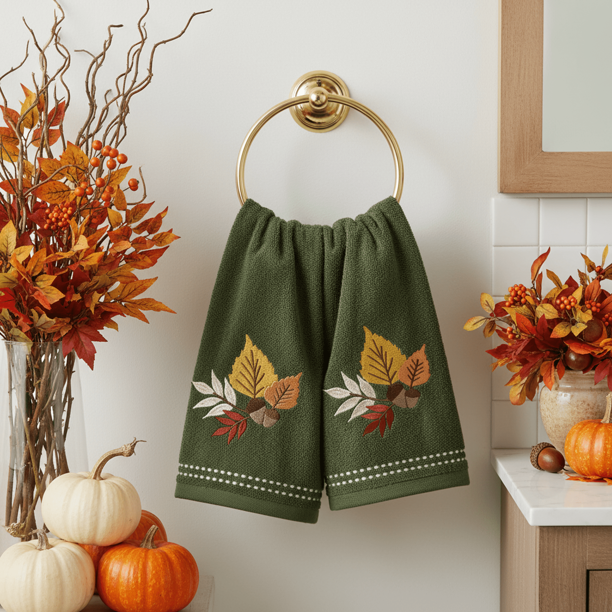 Serafina Home Autumn Fall Bath Fingertip Towels, Forest Olive Dark ...