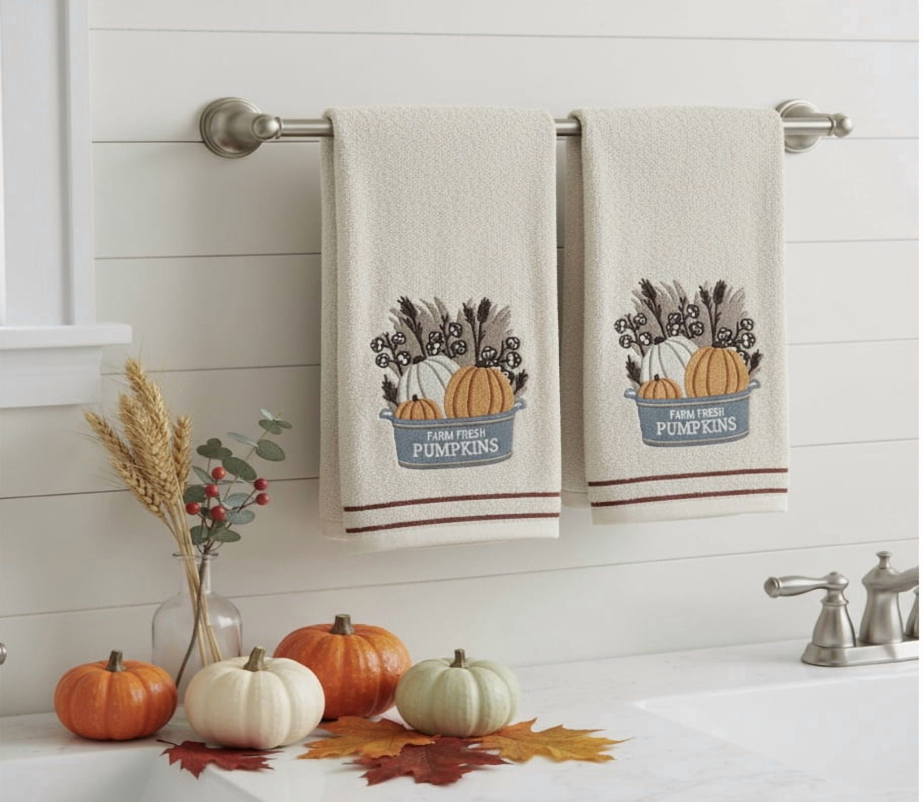 Serafina Home Autumn Fall Bath Hand Towels, Ivory Cream Off White, 100% ...