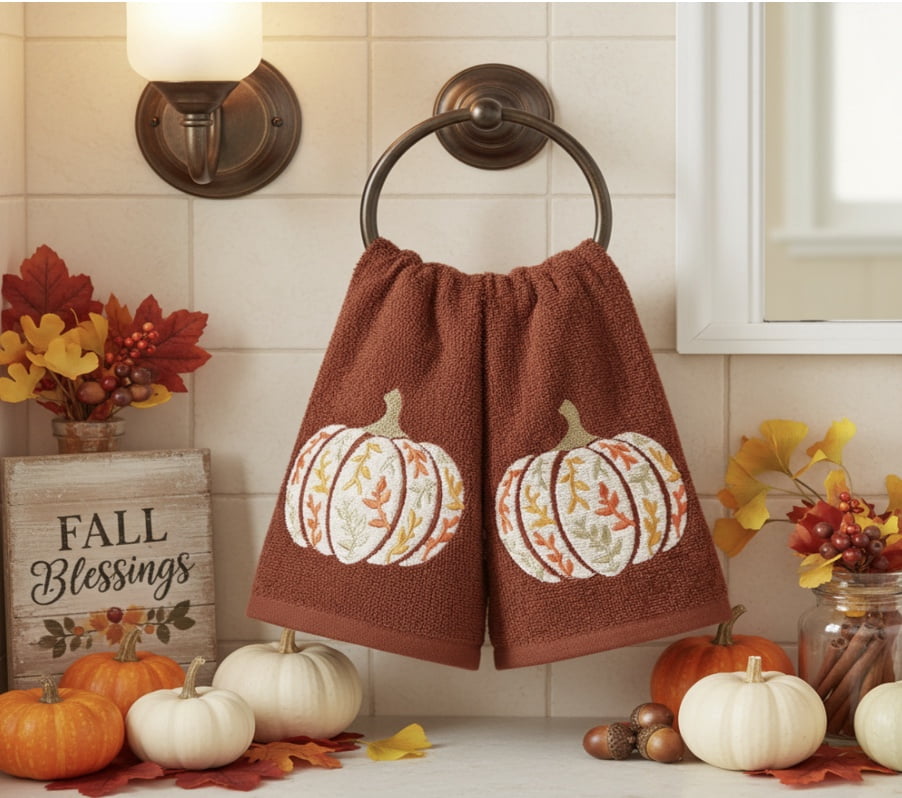Serafina Home Autumn Fall Rust Bath Ornate Pumpkin Fingertip Towels ...