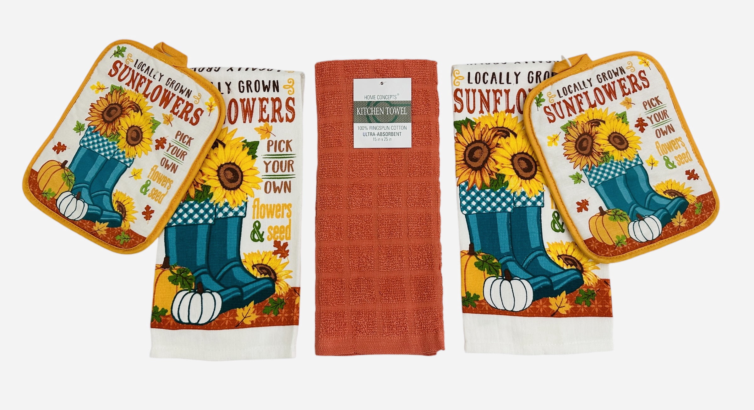 Serafina Home Autumn Sunflowers and Pumpkins Kitchen Towels and Pot ...