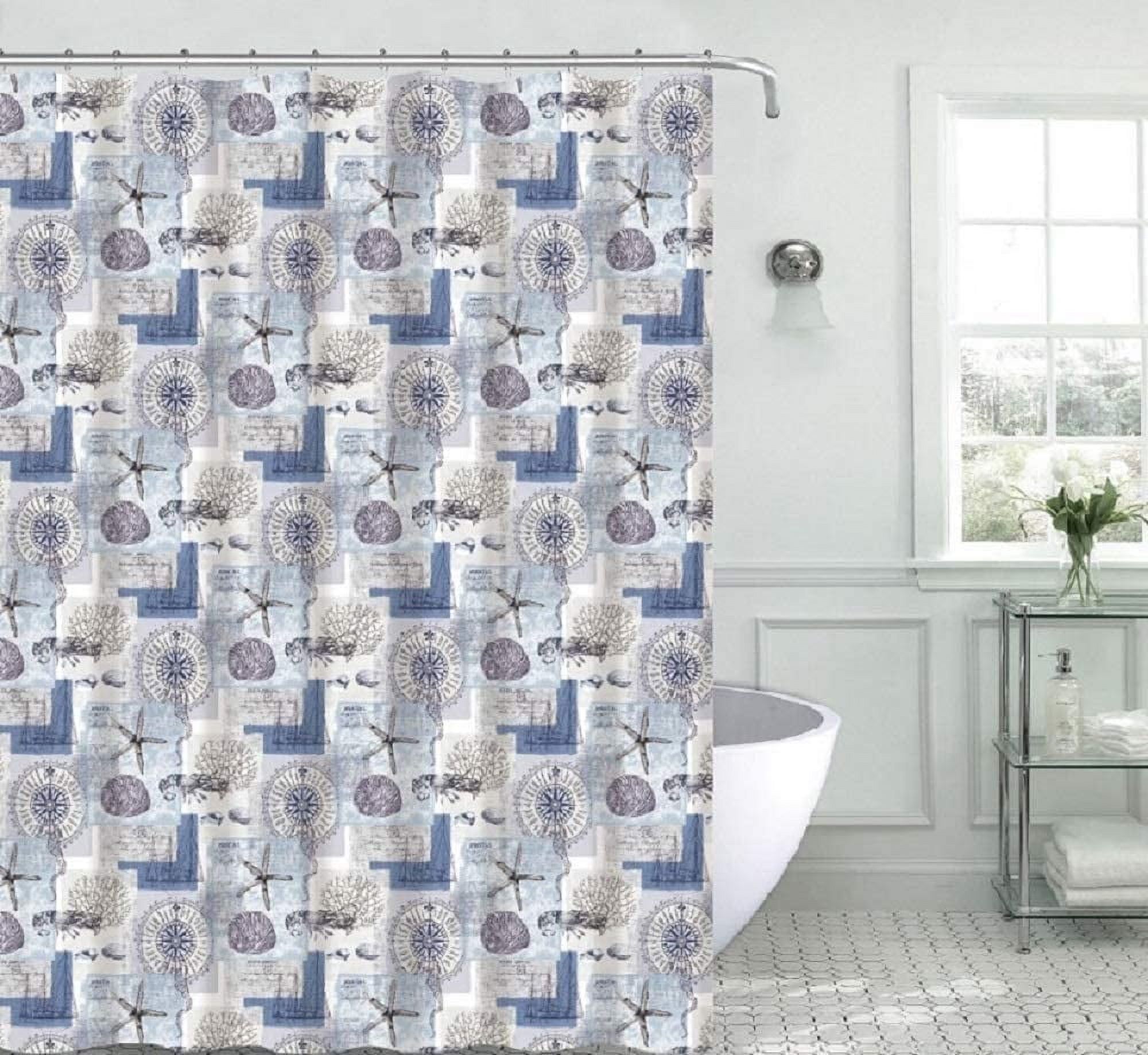 Serafina Home Bath Collection Canvas Shower Curtain, Metal Roller Hooks ...