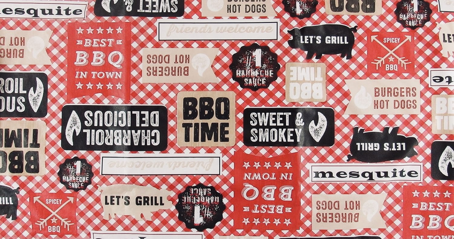 Serafina Home Red Checkered Vinyl Tablecloth, Flannel Backing, 52 x 90 ...