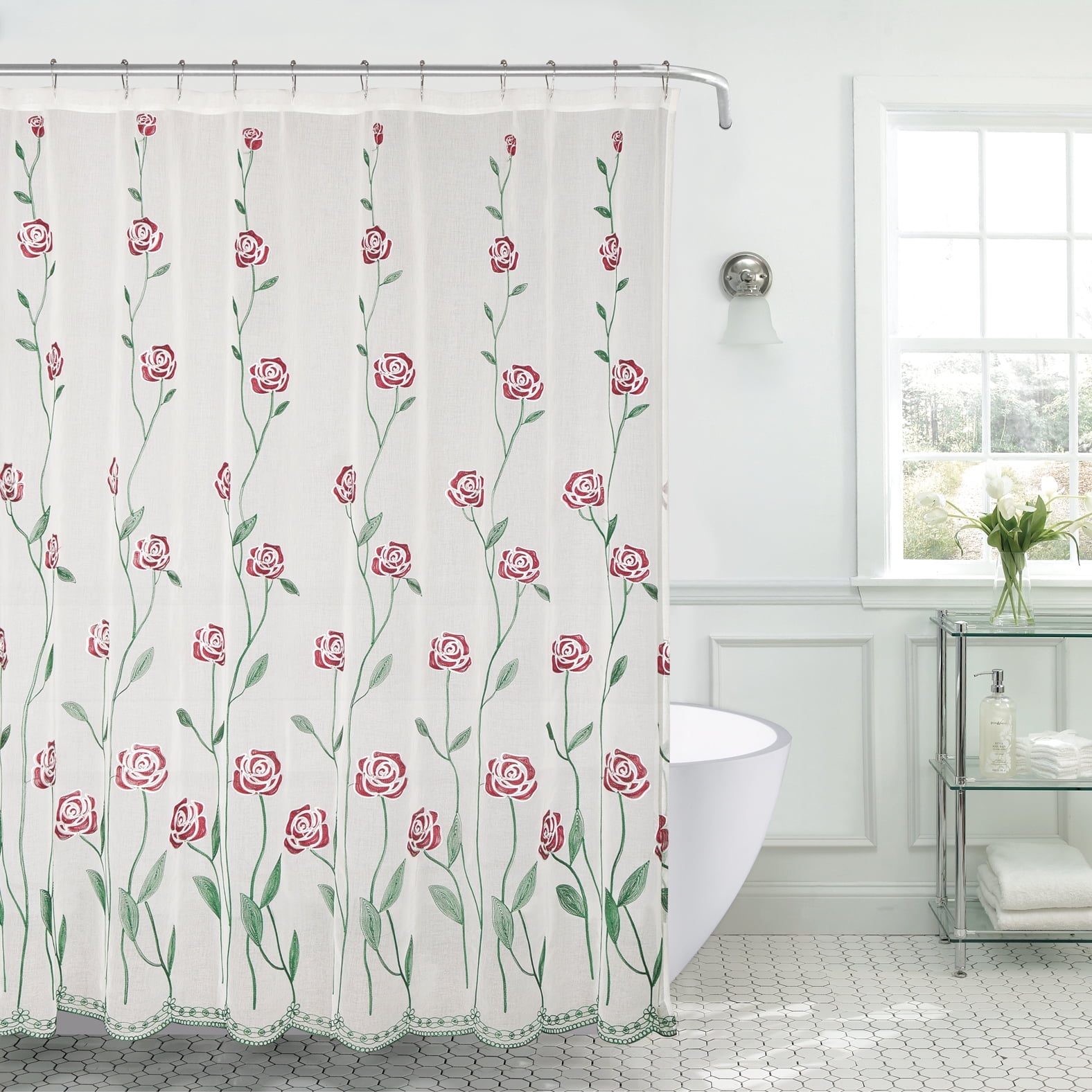 Serafina Home Burgundy Rose Flower Shower Curtain For The Bathroom ...