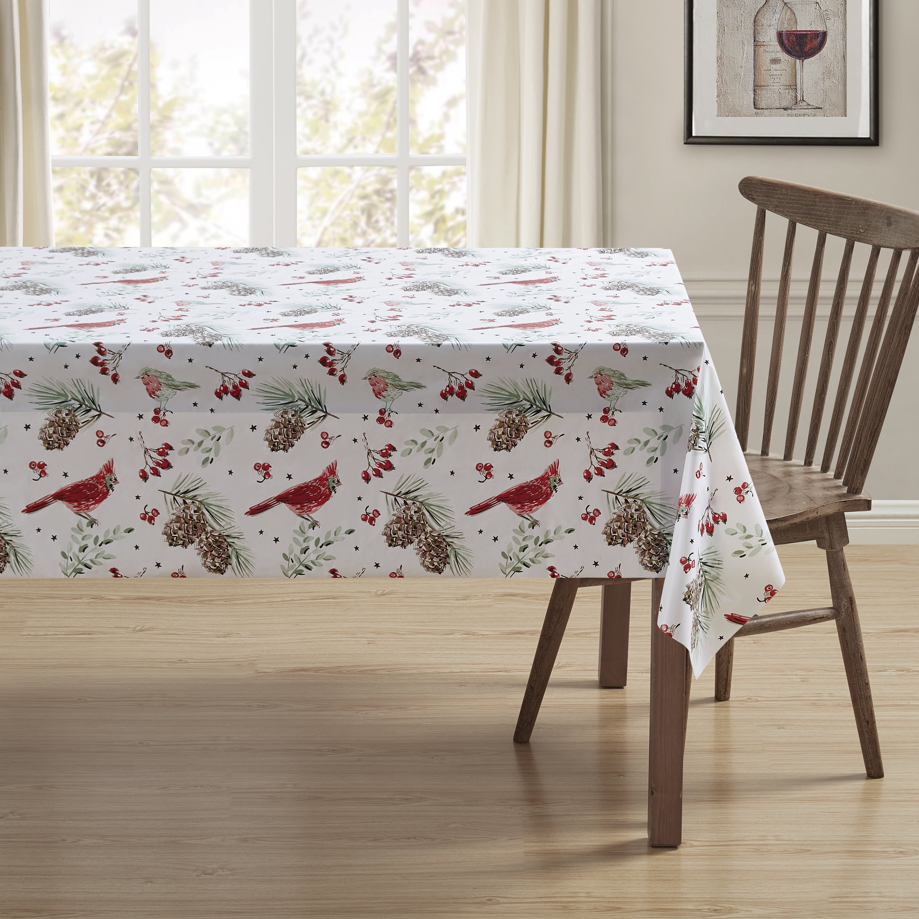 Serafina Home Cardinal And Holly Christmas Peva Tablecloth, 52" x 70 ...