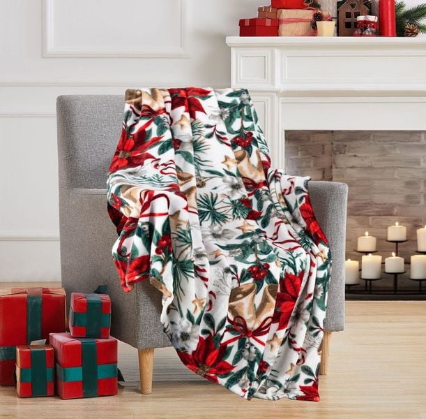 Serafina Home Christmas And Holiday Throw Blanket, 50" x 60", Gold ...