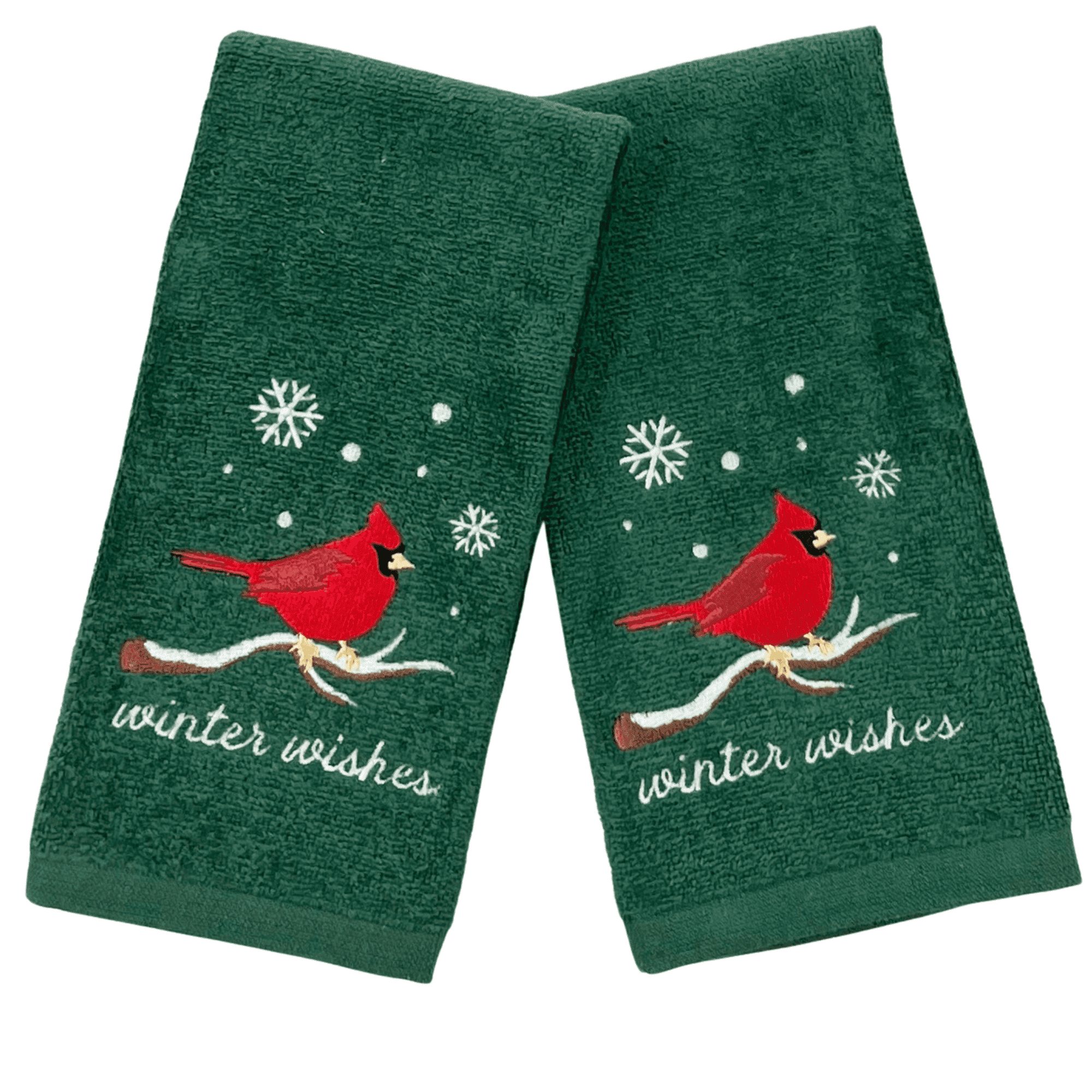 Serafina Home Green Christmas Fingertip Bath Towels, Embroidered Red ...