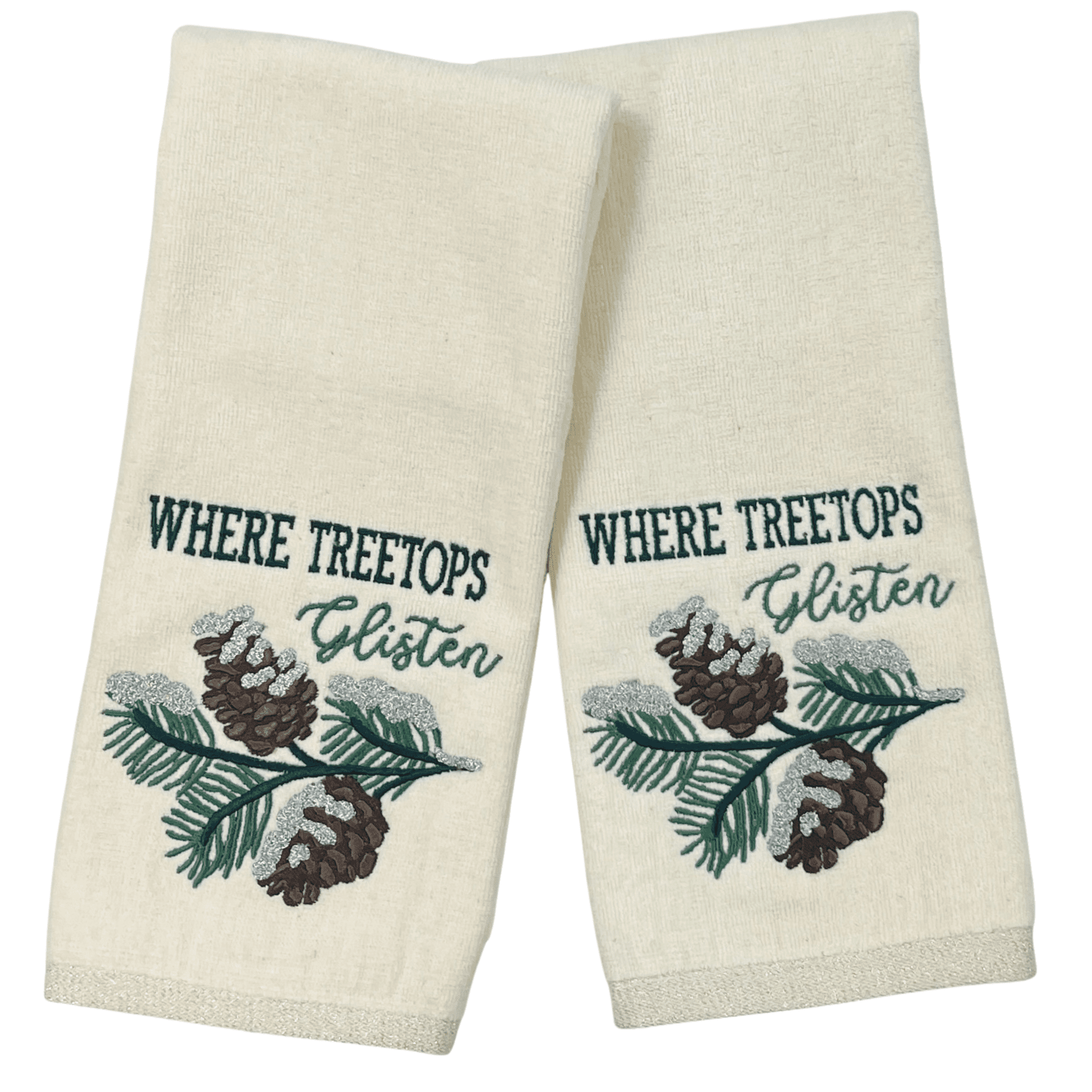 Christmas Bathroom Hand Towels – Set of 2 Cream White 100% Cotton ...