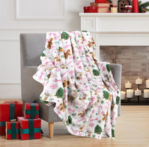 Serafina Home Christmas Candy And Christmas Trees Holiday Throw Blanket ...
