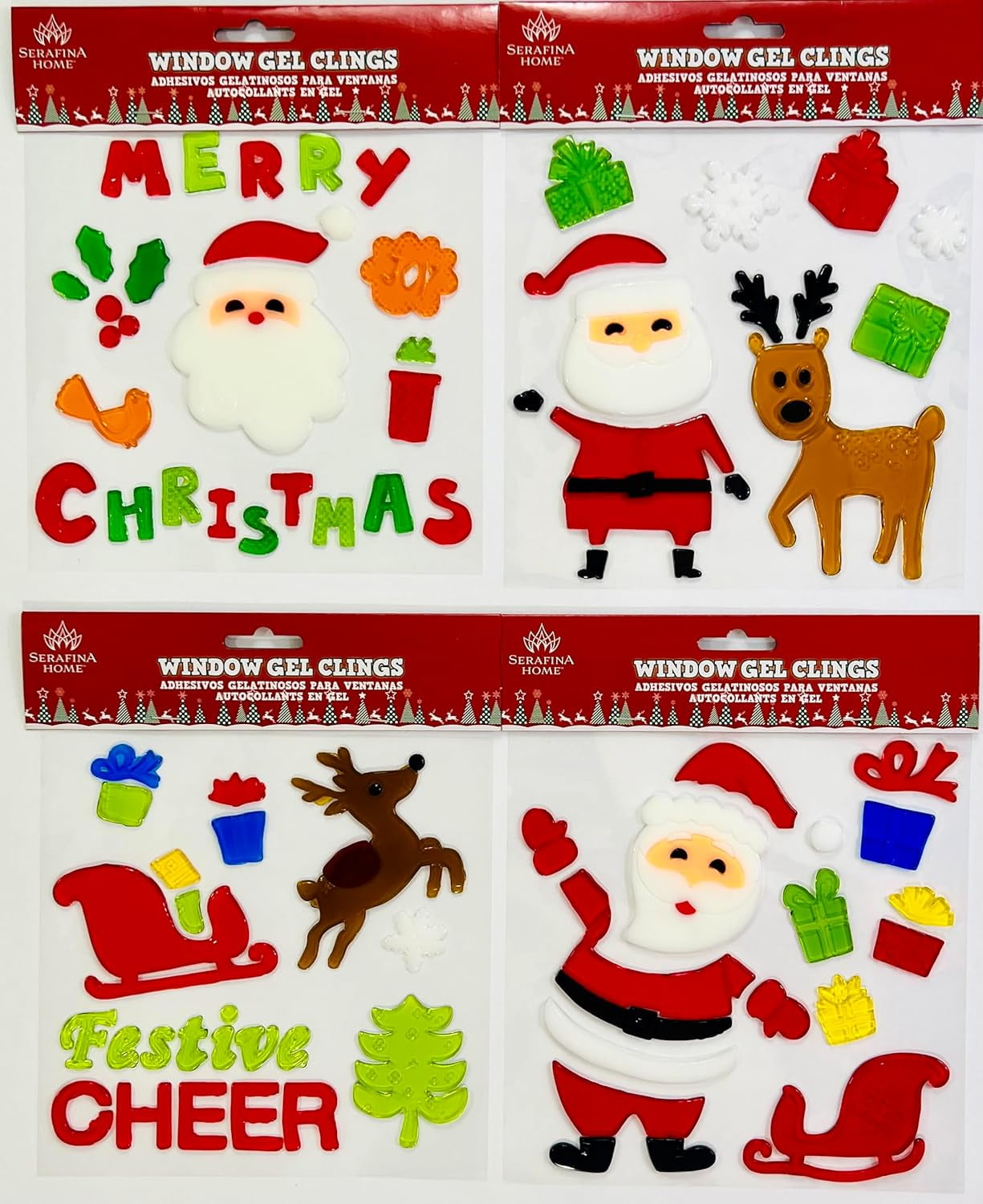 Serafina Home Christmas Gel Cling Stickers for Windows and Mirrors - 4 ...