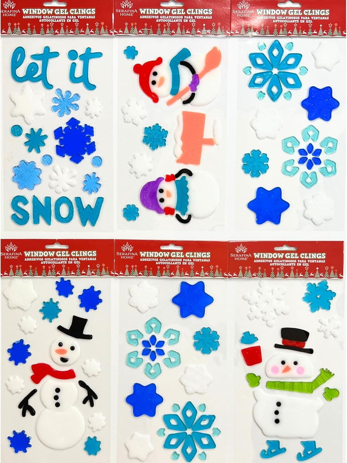 Serafina Home Christmas Gel Clings - Snowman, Snowflakes, 6 Pack ...