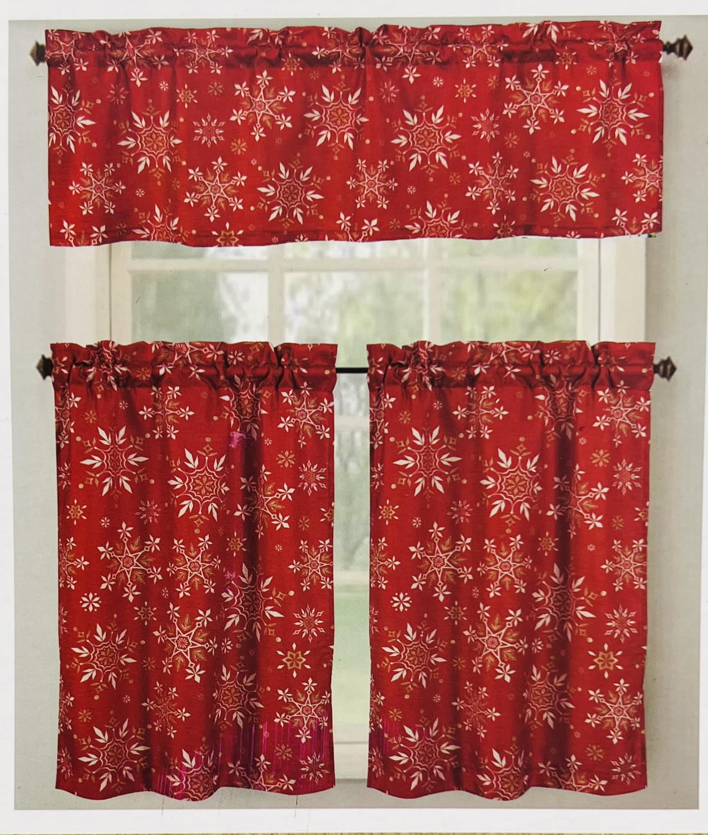 Serafina Home Christmas Kitchen Curtains, Golden Snowflake Pattern ...