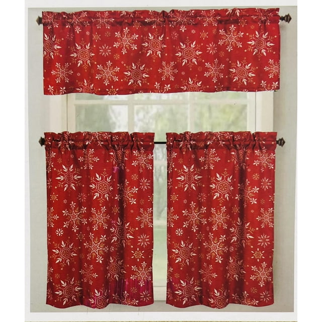 Serafina Home Christmas Holiday Kitchen Curtains: Golden Snowflake ...