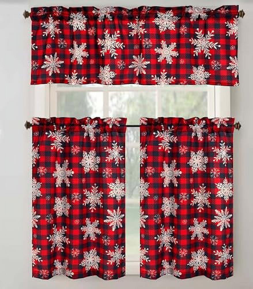 Serafina Home Xmas Holiday Window Curtains: Plaid Snowflake Pattern ...