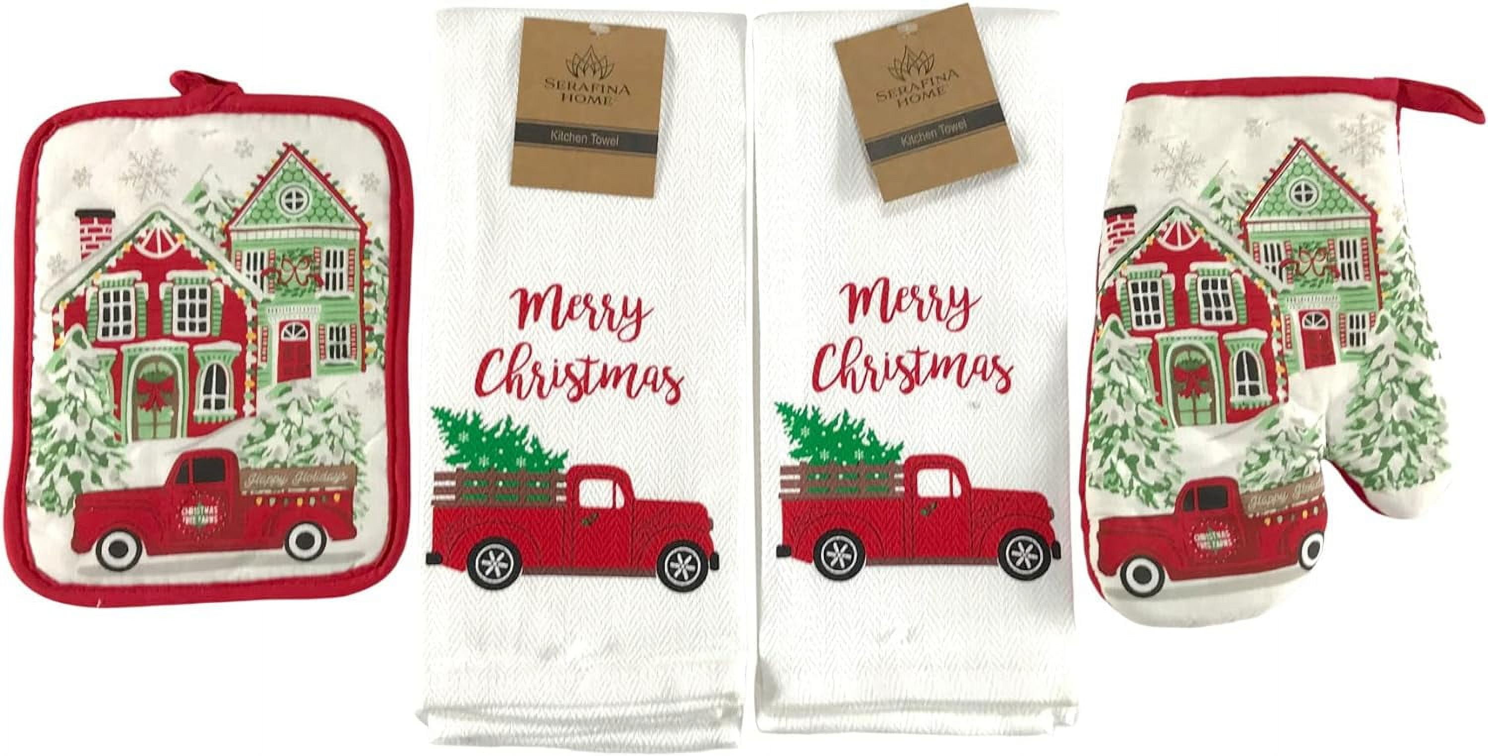 Serafina Home Christmas Holiday Kitchen Towel and Pot Holder Set ...