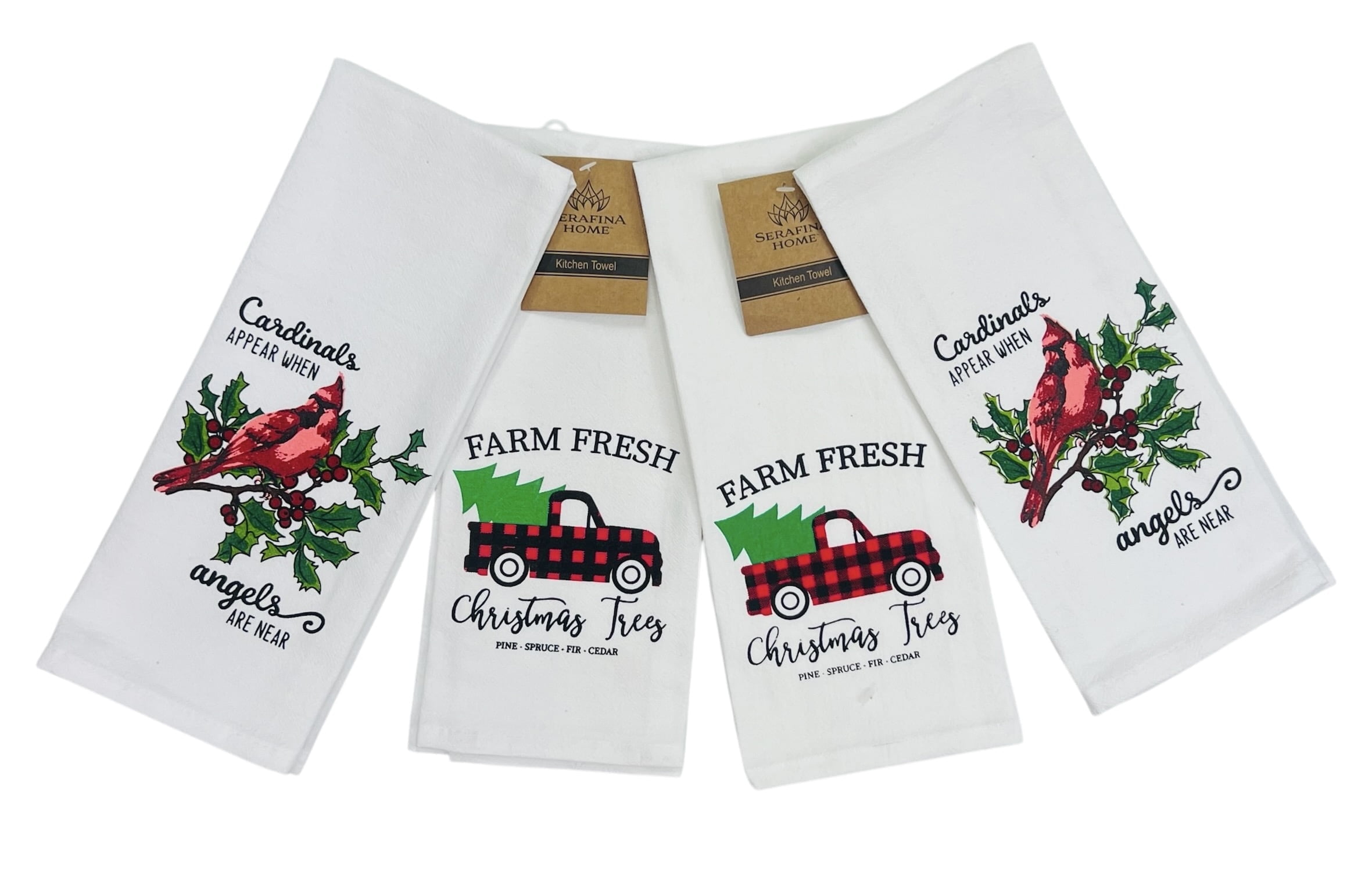 Serafina Xmas Decorative Kitchen Towels: Red Cardinal and Truck Set, 4 ...