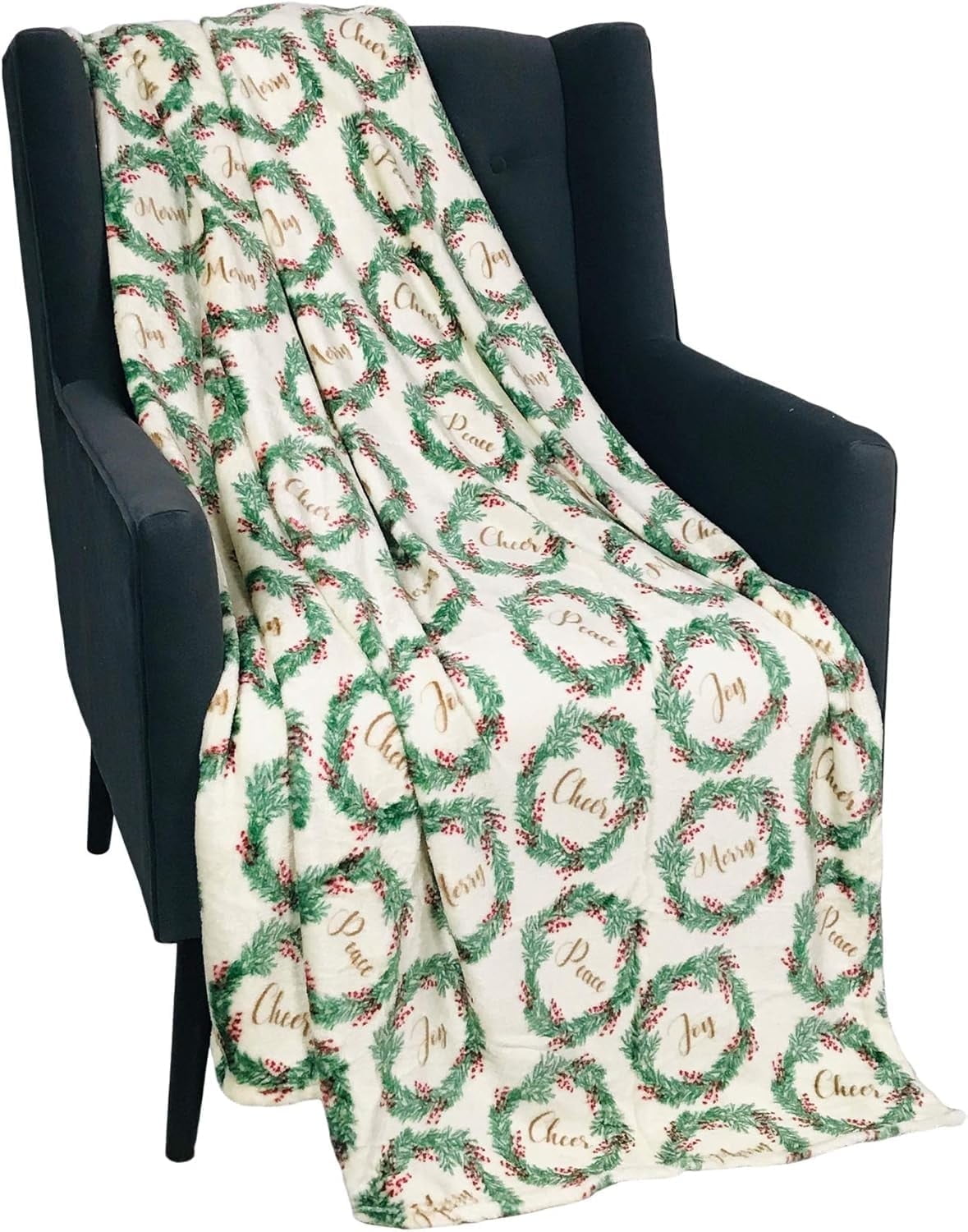 Serafina Home Christmas Holiday Throw Blanket: Decorative Wreath with ...