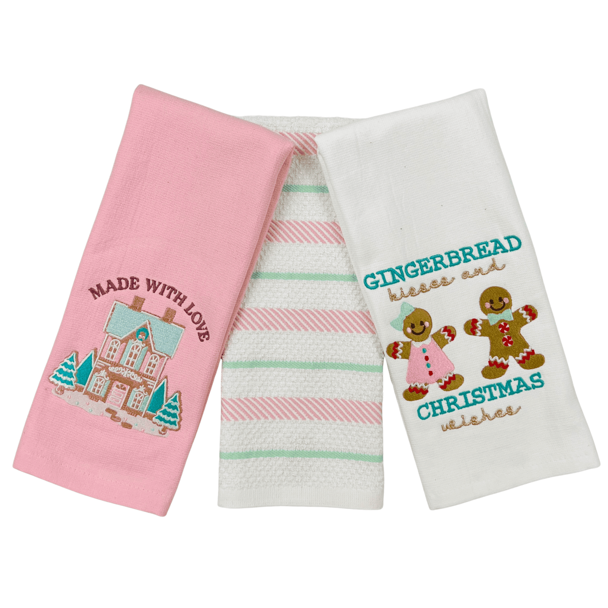 Serafina Home Christmas Kitchen Towels-Set of 3 Pink Green White 100% ...