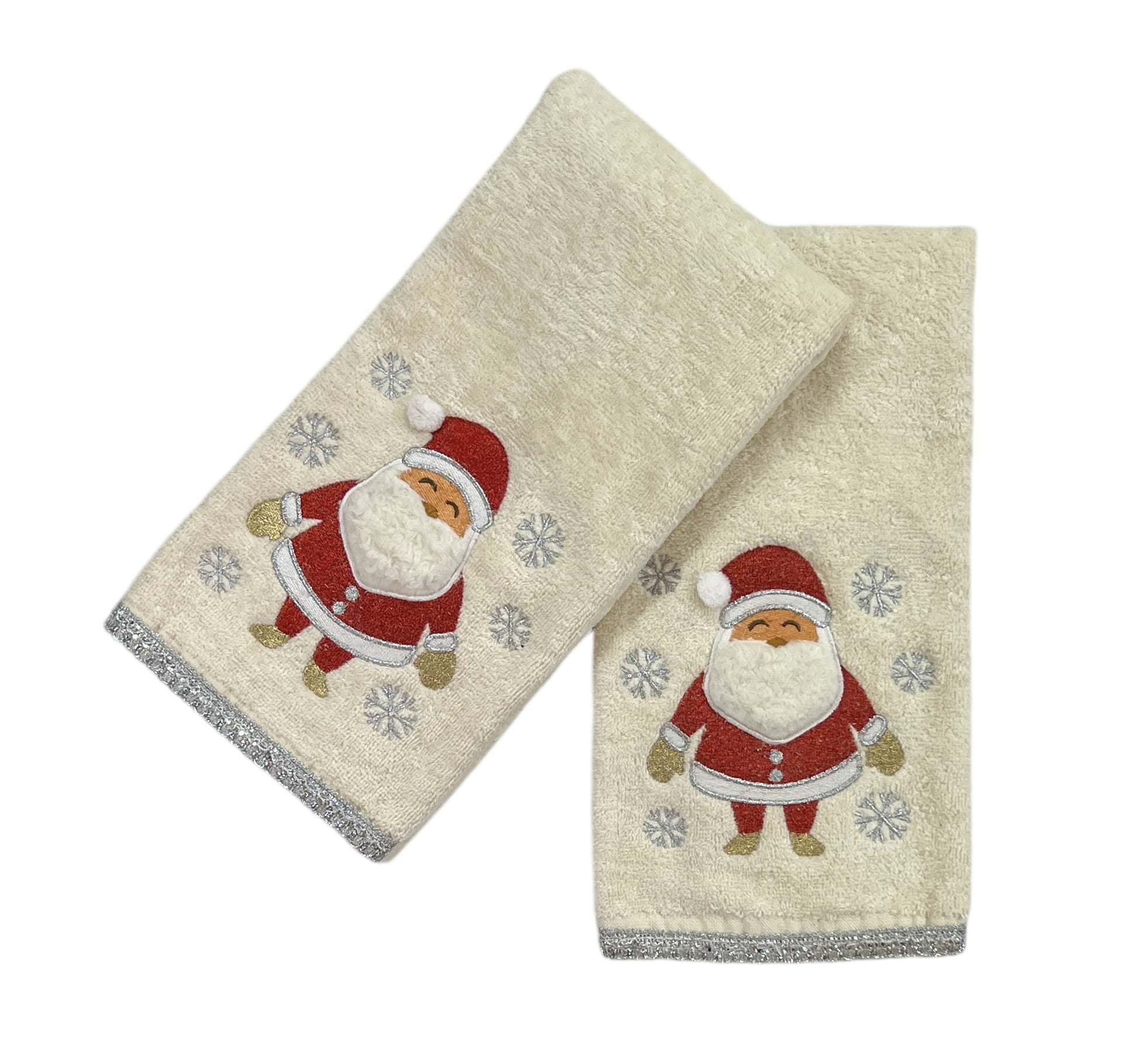Serafina Home Christmas Bathroom Hand Towels- Set of 2 Beige Ivory 100% ...