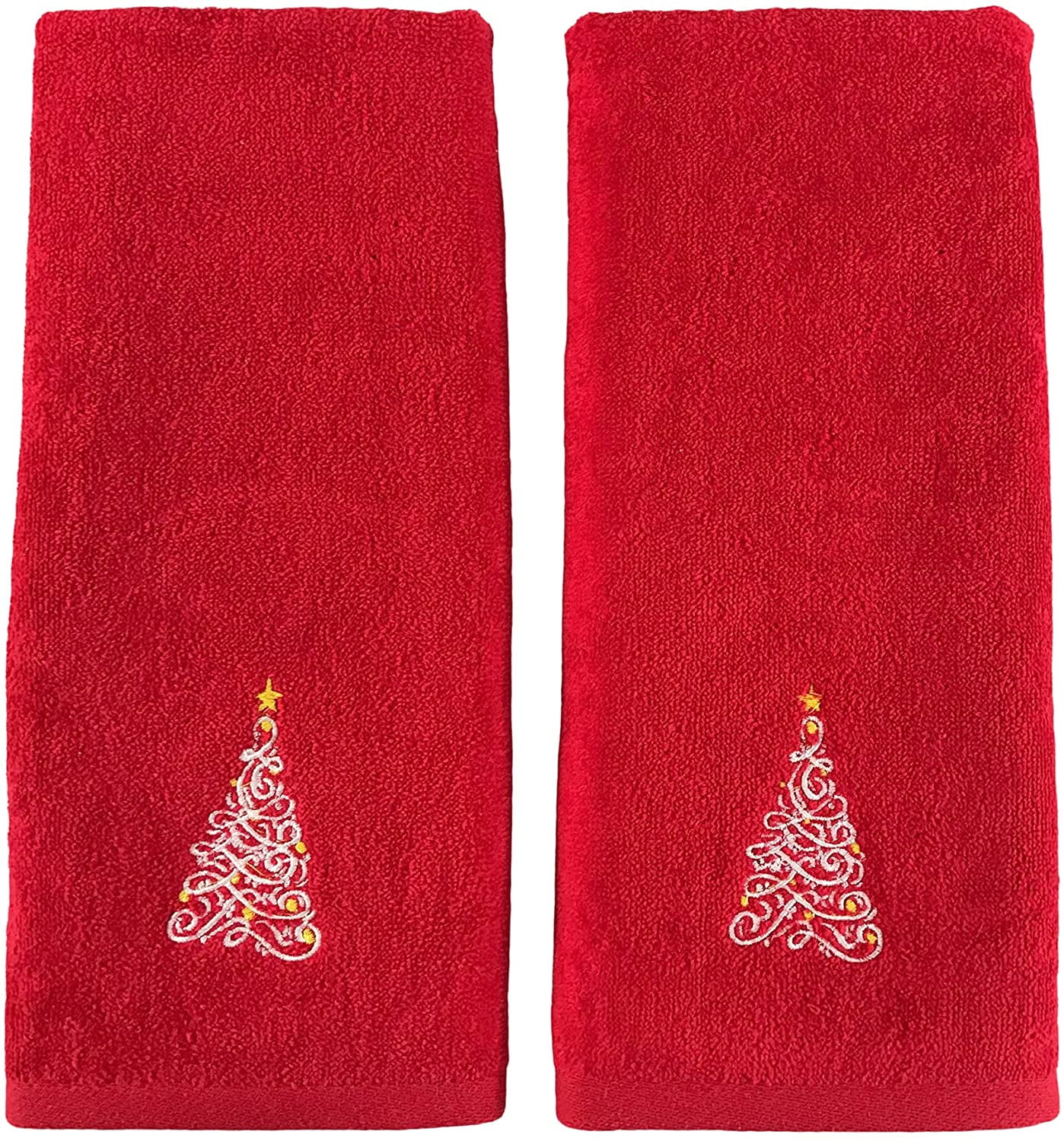 Serafina Home Christmas Theme Red White Towel Set: Cotton Velour Modern ...