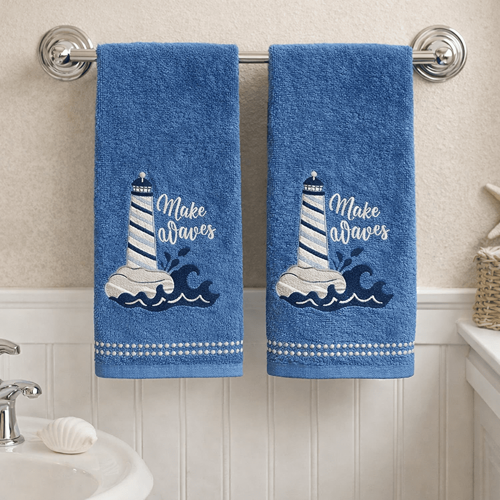 Serafina Home Coastal Lighthouse Bath Hand Towels, Embroidered Make ...